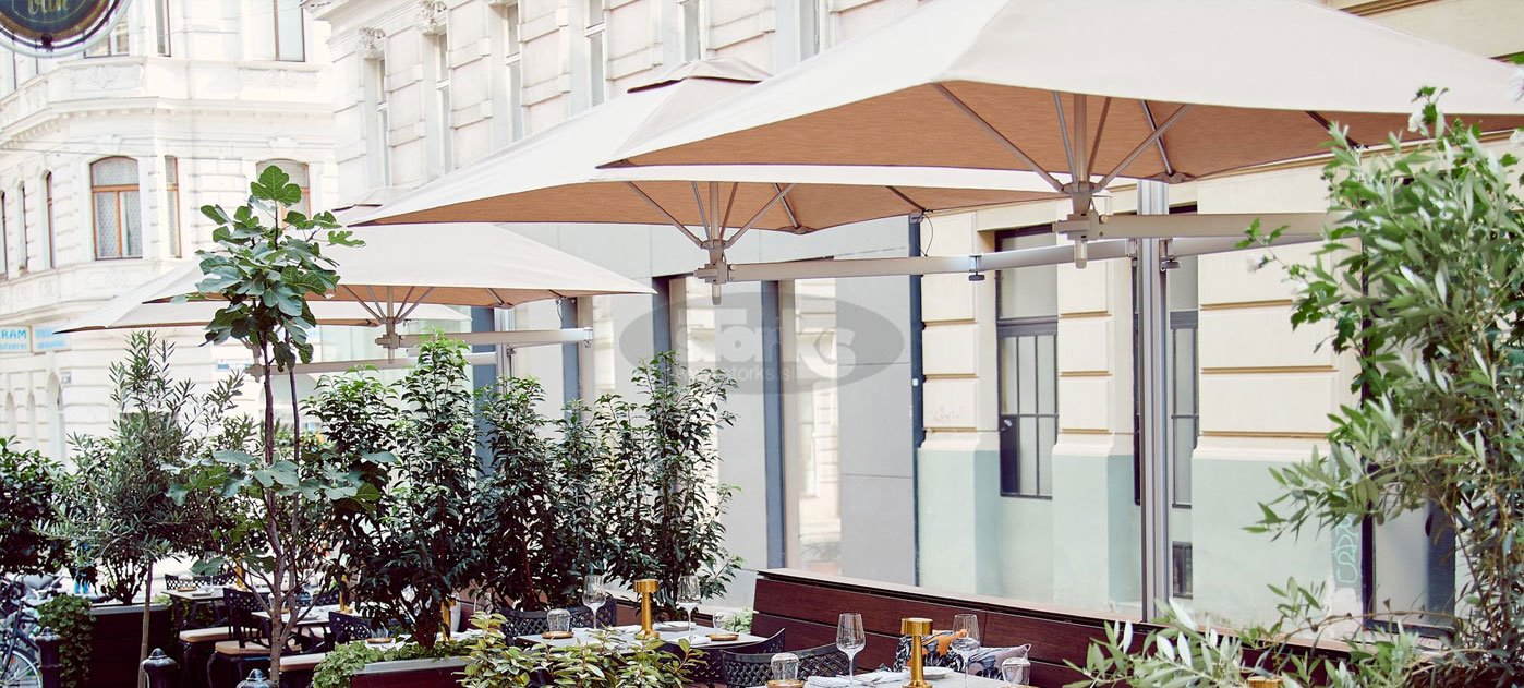 Paraflex DUO square umbrella, 190 x 190 cm with Neo arm and pole